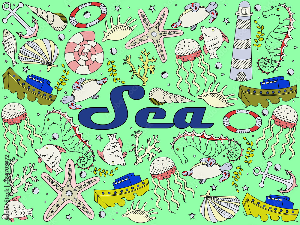 Sea line art design vector illustration Stock Vector | Adobe Stock