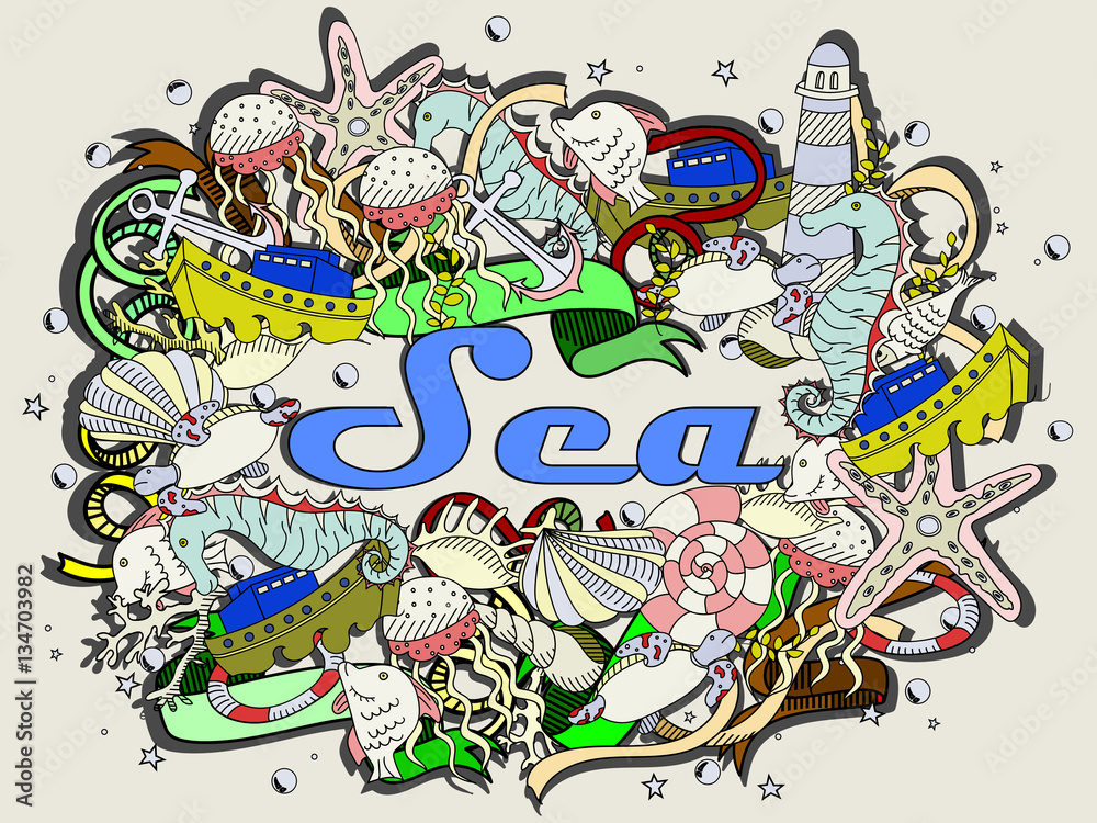 Sea line art design vector illustration Stock Vector | Adobe Stock