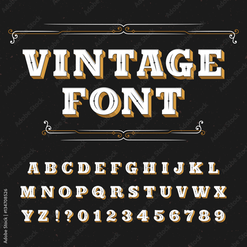 Vintage alphabet font. Ornate letters for labels, headlines, posters on ...
