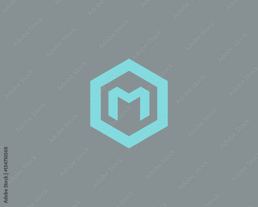 Abstract letter M vector logotype. Line hexagon creative simple logo ...