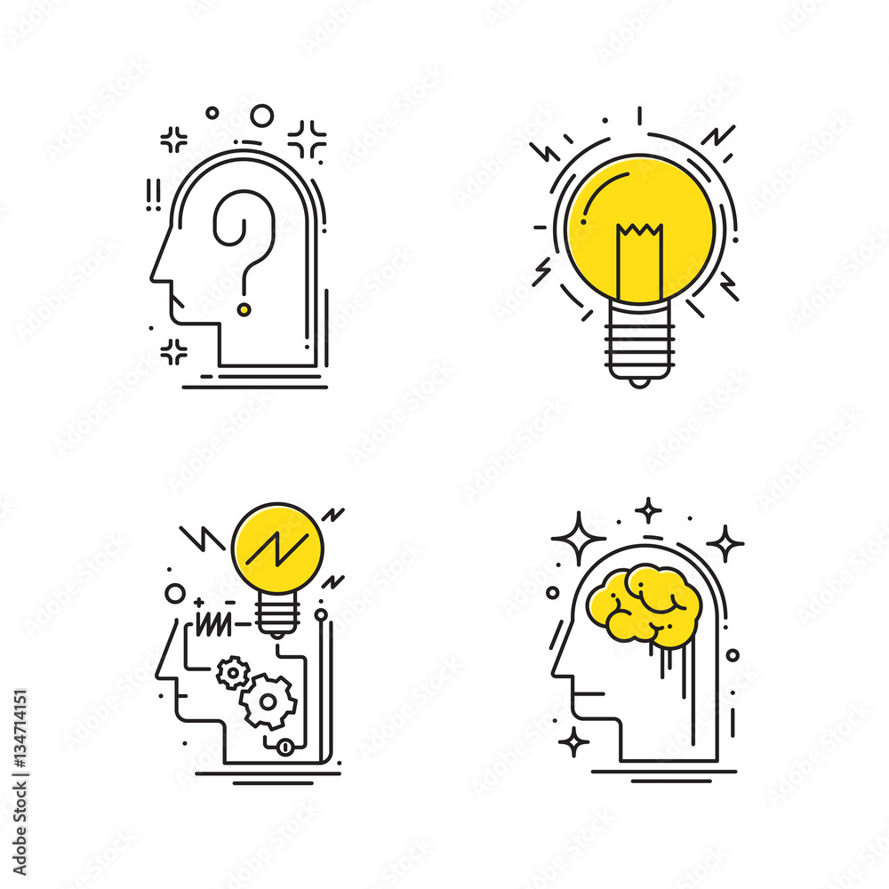 Creative idea, Process of think, line icons. vector illustration Stock ...