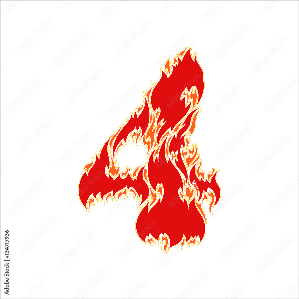 fiery font red number 4 on white background Stock Vector | Adobe Stock