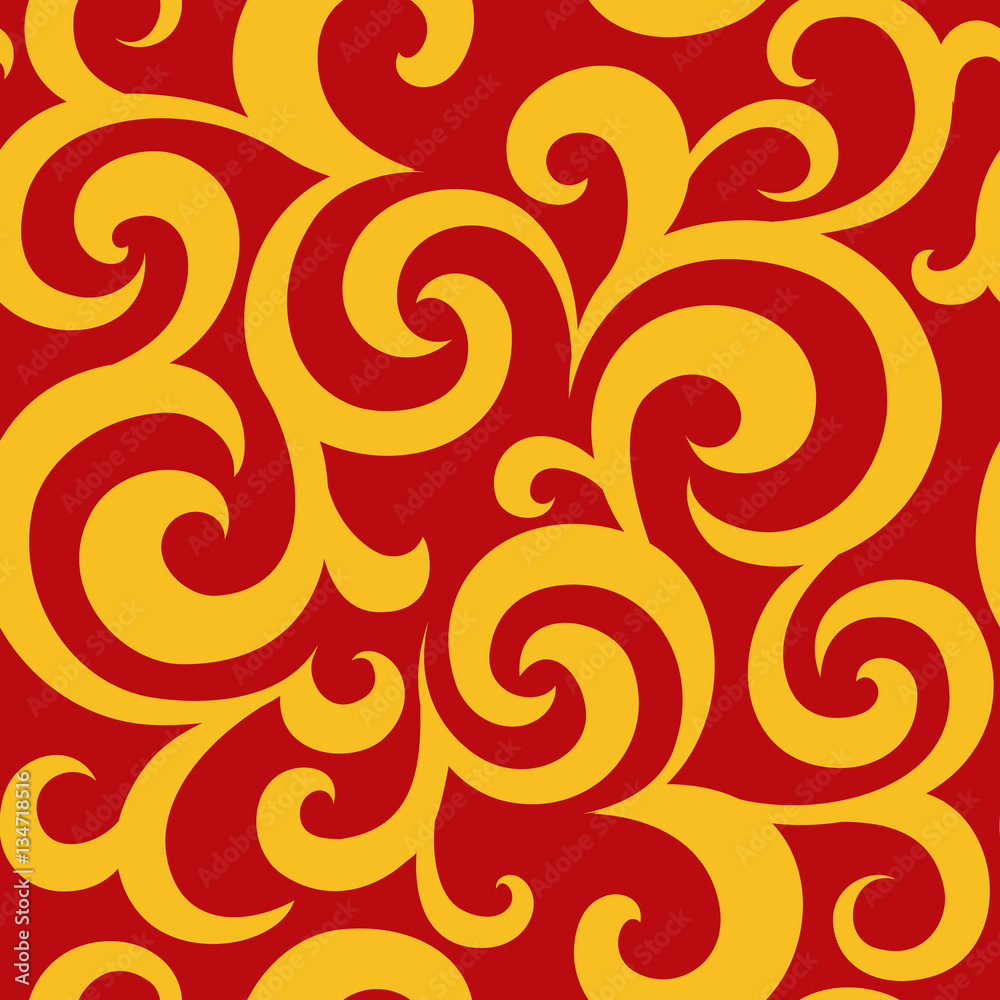 Seamless Chinese pattern. Yellow ornament on red background Stock ...