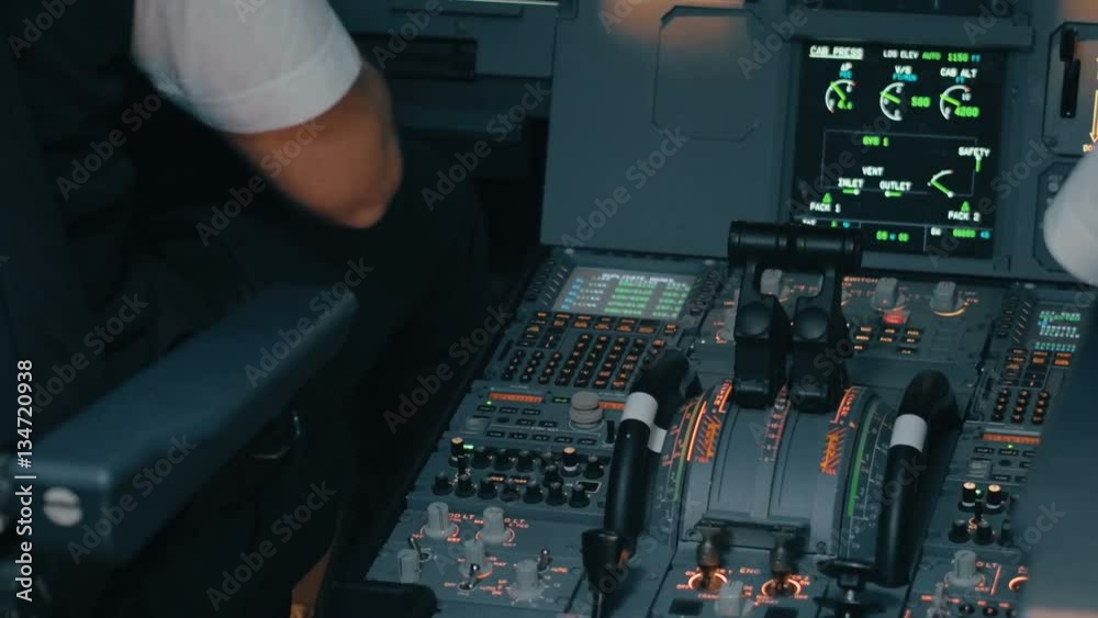 Close shot inside cockpit of Airbus A319 A320 A321. Flight deck and ... Close shot inside cockpit of Airbus A319 A320 A321. Flight deck and ...