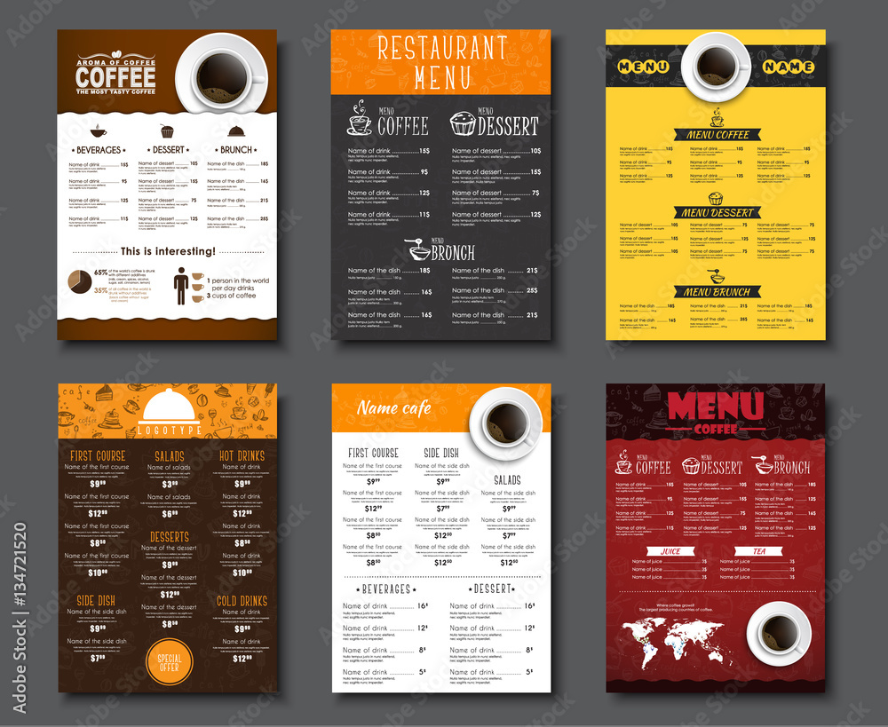 Set A4 menu for cafes and restaurants. Stock Vector | Adobe Stock