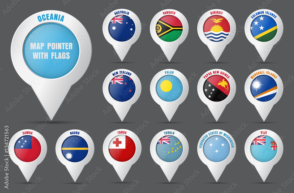 Set the pointer to the map with the flag of the countries of Oce Stock ...