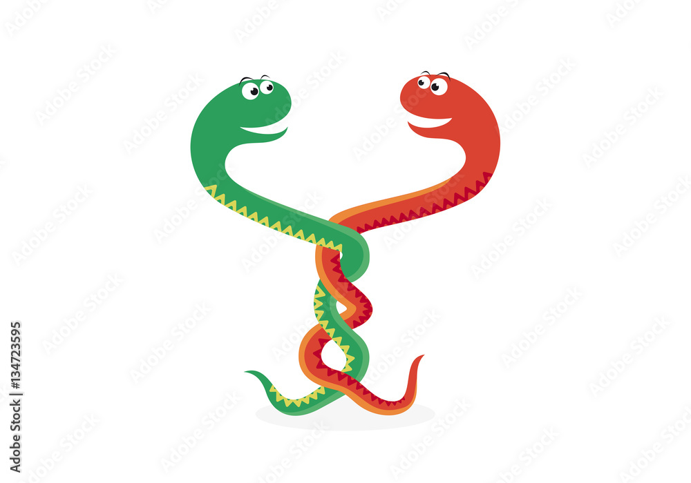 Snake vector illustration. Two entangled snakes. Snake cartoon ...