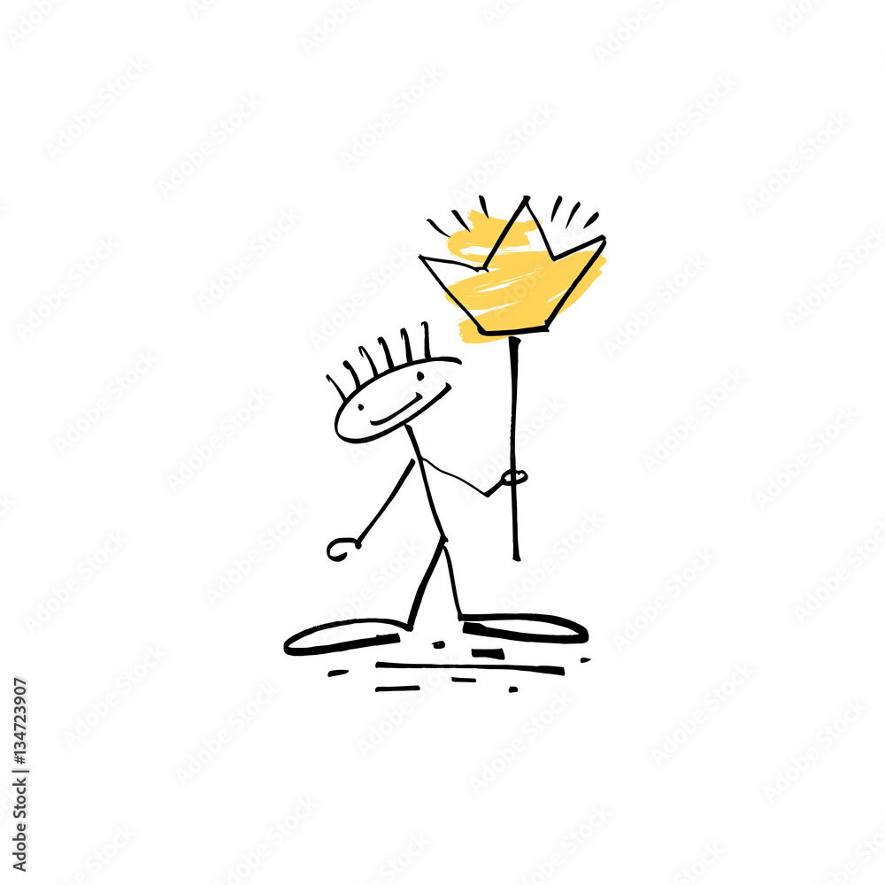 hand drawing sketch human stick figure with shiny crown Stock Vector ...