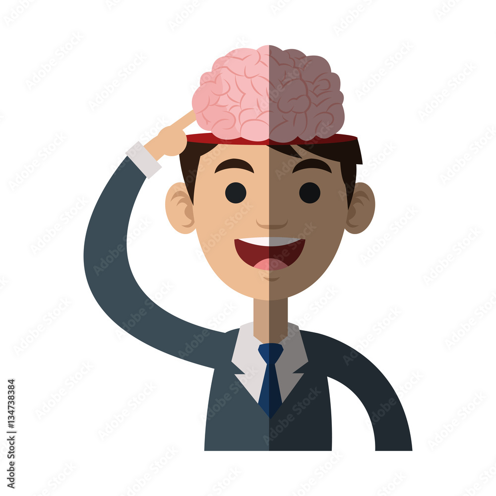 happy man cartoon with brain icon over white background. colorful ...