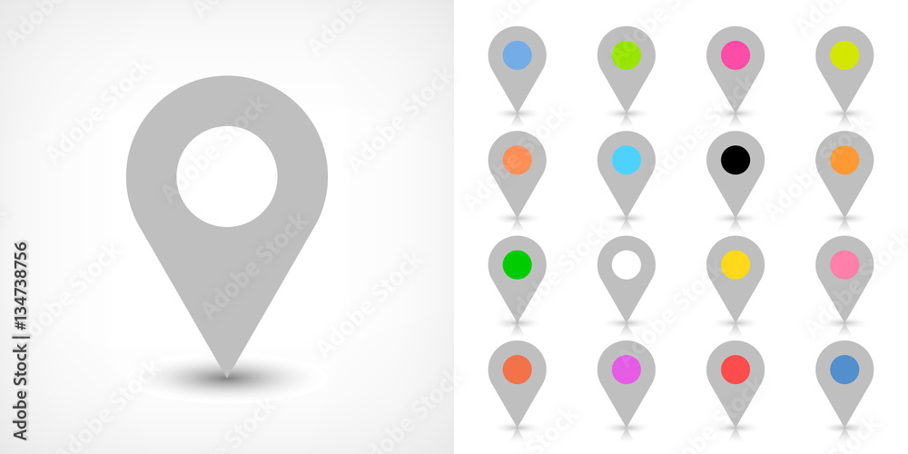 Gray map pin sign icon with drop shadow Stock Vector | Adobe Stock