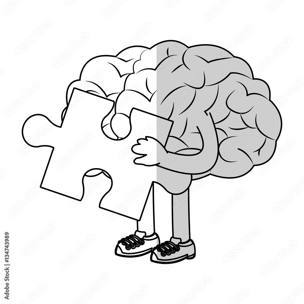 human brain with jigsaw puzzle over white background. vector ...