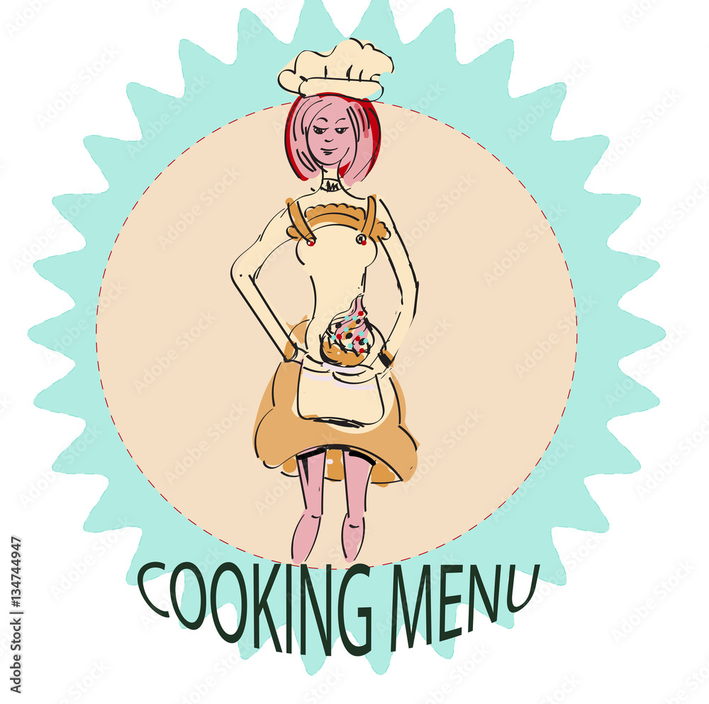 Character girl logo, cooking, drawing Stock Vector | Adobe Stock