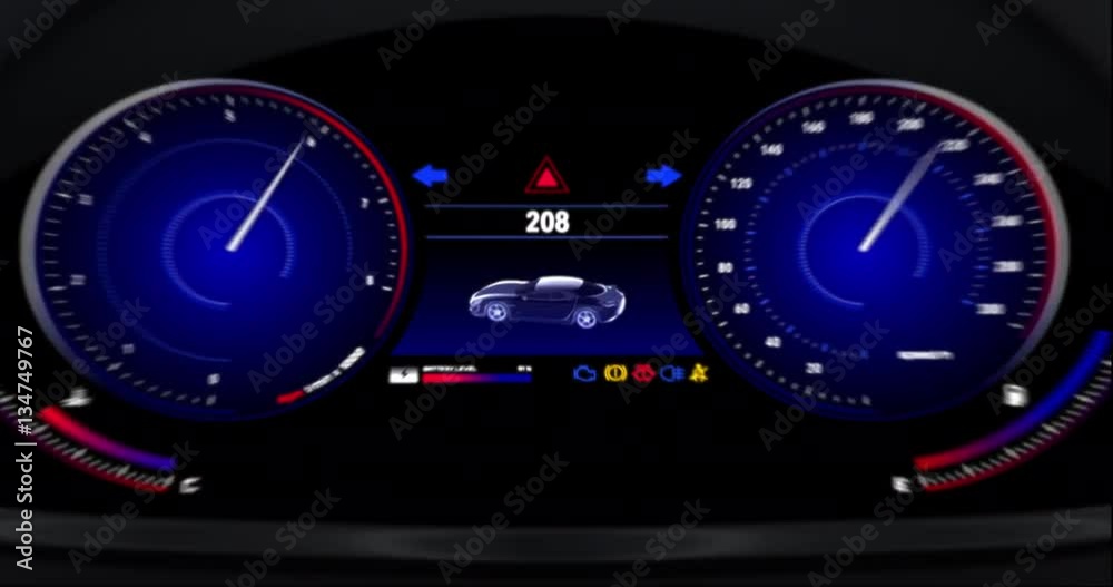 Luxury concept sports car animation with futuristic dashboard display ...