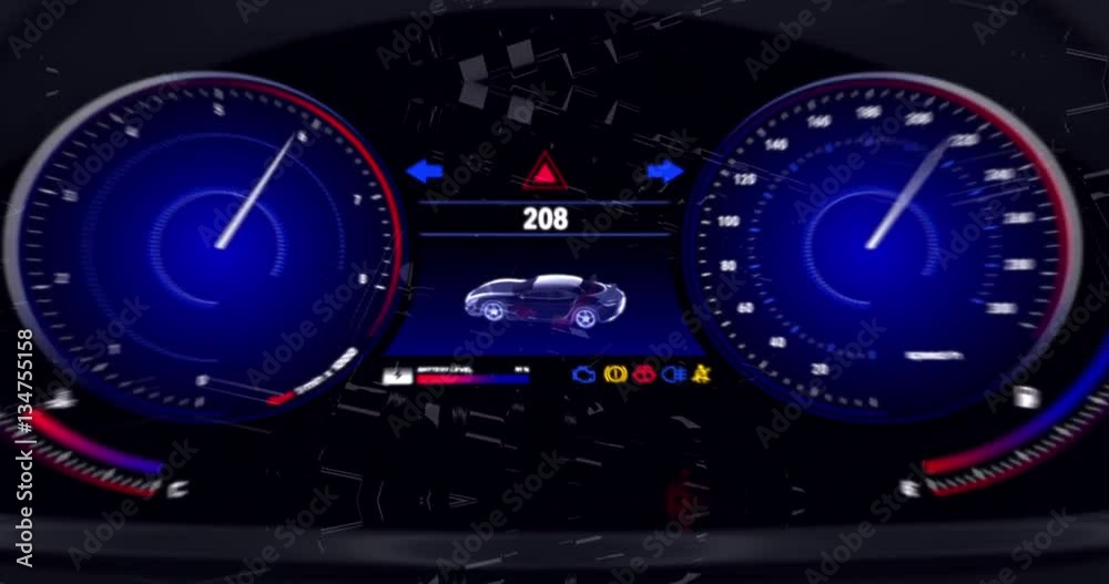 Luxury concept sports car animation with futuristic dashboard display ...