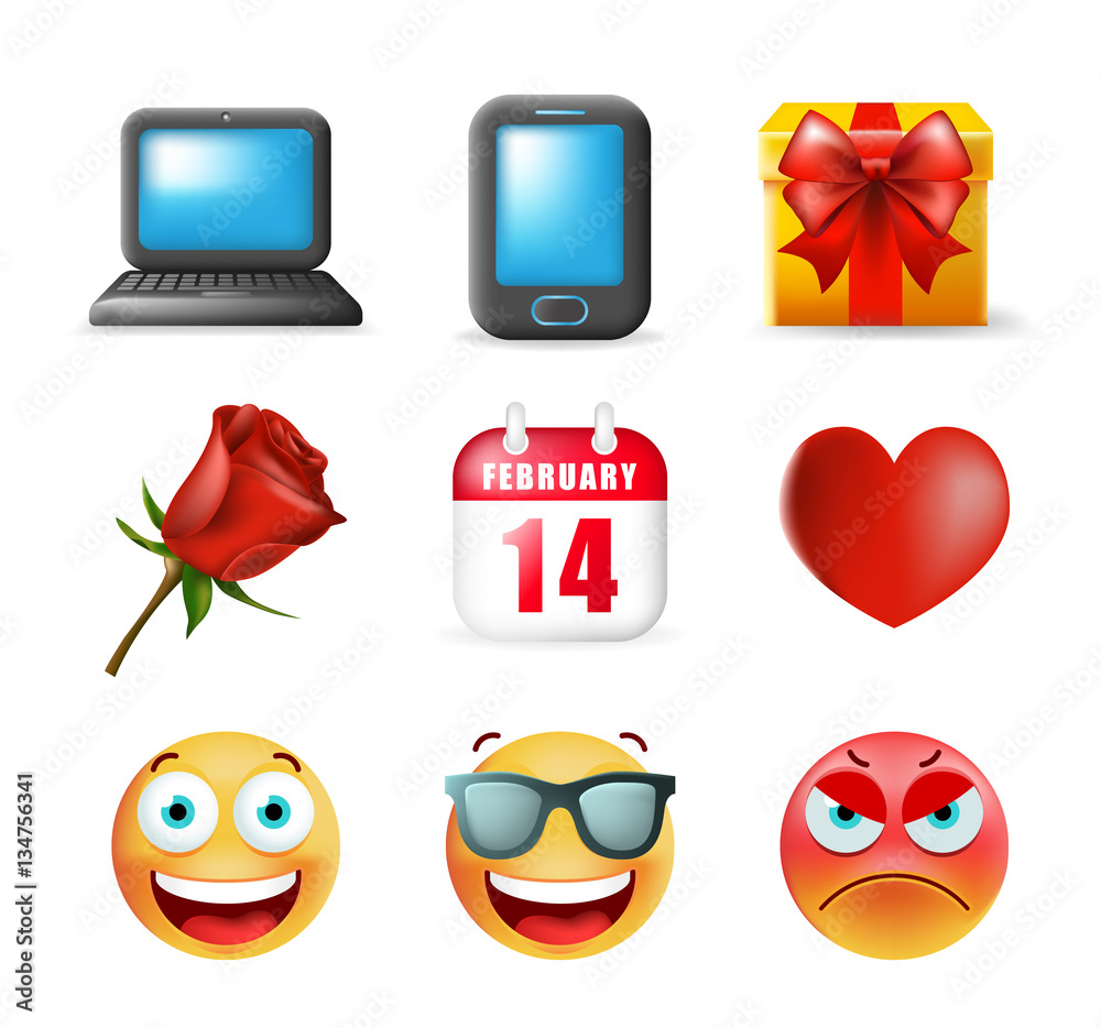 Cute Icons on White Background. Isolated Vector Illustration Stock ...