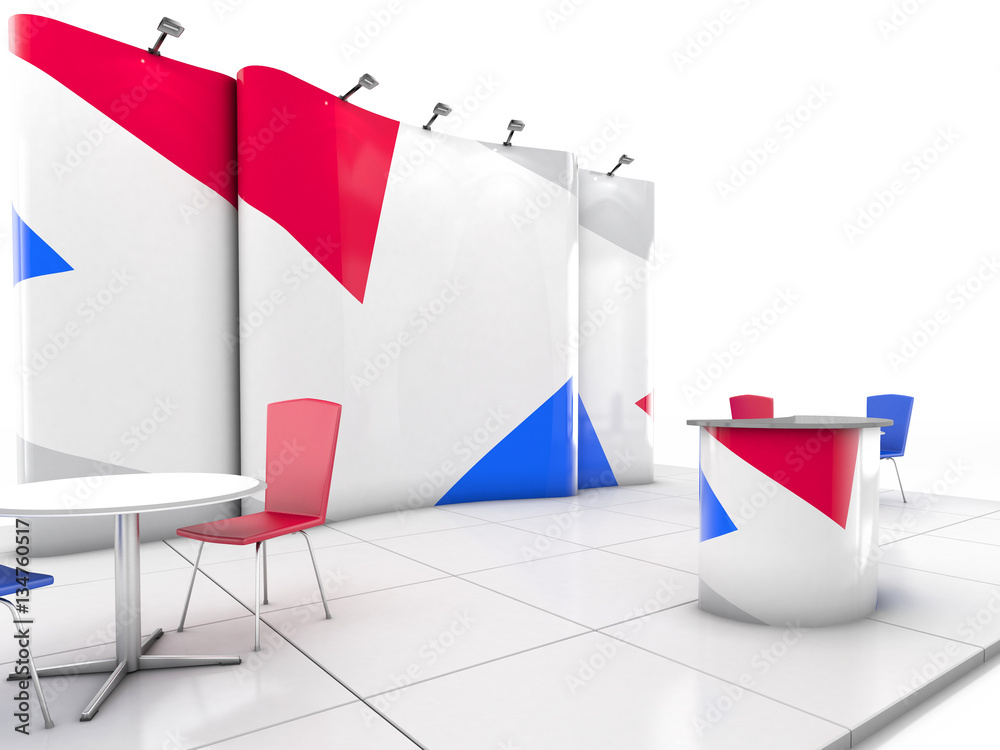 Blank creative exhibition stand design with color shapes. Booth ...