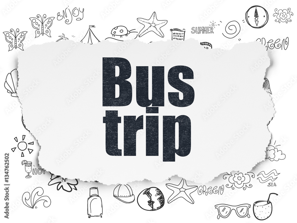 Tourism concept: Bus Trip on Torn Paper background Stock Illustration ...