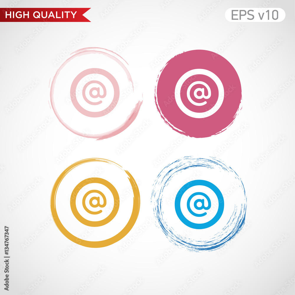 Colored icon or button of commercial at symbol with background wall ...