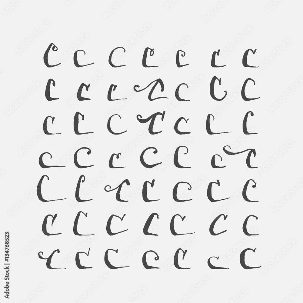 Vector set of calligraphic letters C, handwritten with pointed nib ...