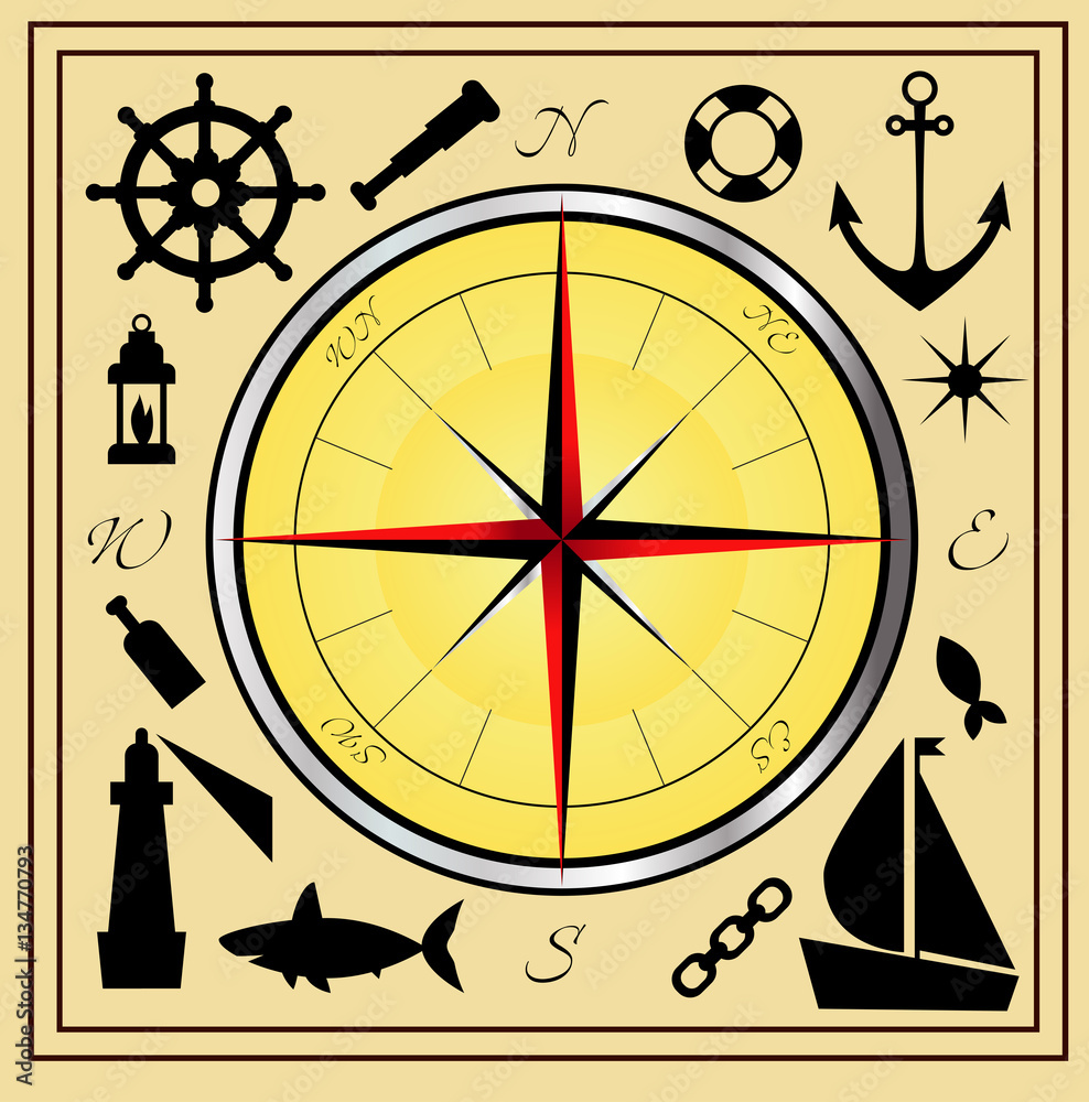 Sea symbols and compass vector set Stock Vector | Adobe Stock
