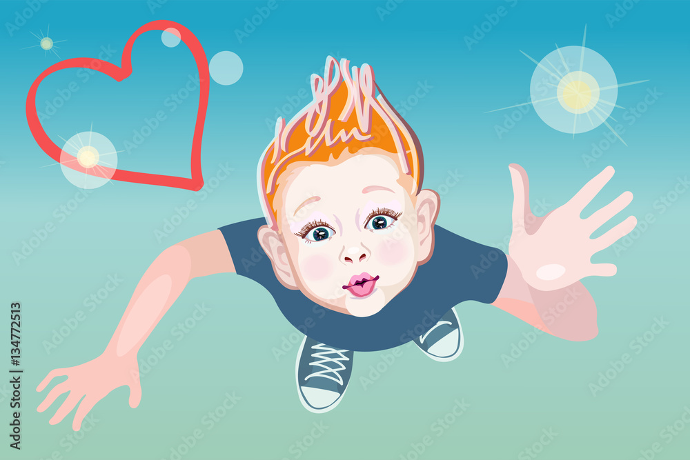 Abstract graphic illustration stylish romantic boy , love and heart ...