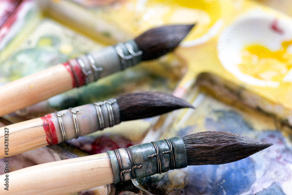 Paint Brushes High resolution close-up of three exclusive, french ...
