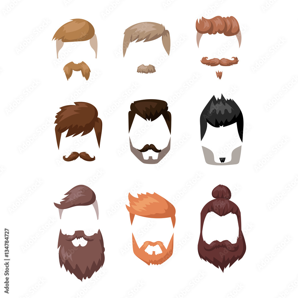 Hairstyle beard and hair face cut mask flat cartoon vector. Stock ...