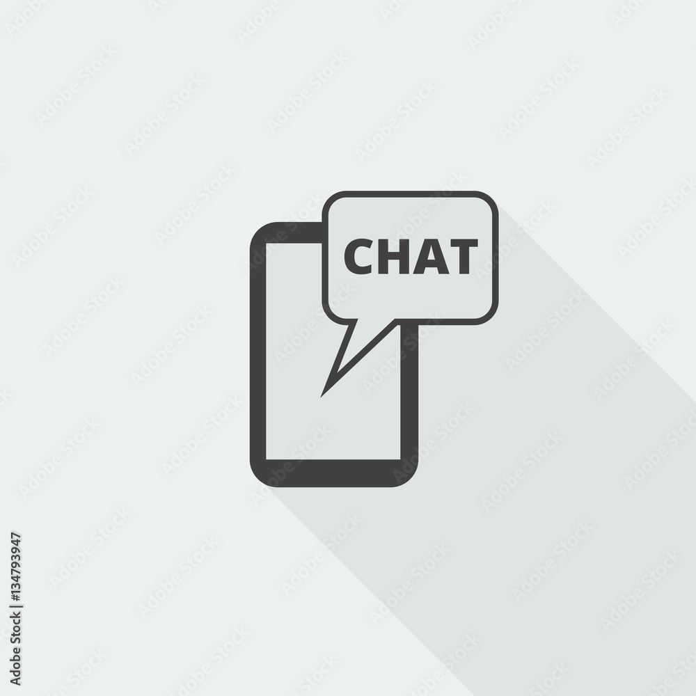 Black flat Chat icon with long shadow on white background Stock Vector ...