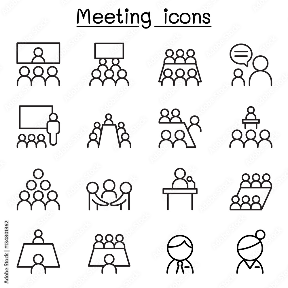 Meeting & Conference icon set in thin line style Stock Vector | Adobe Stock