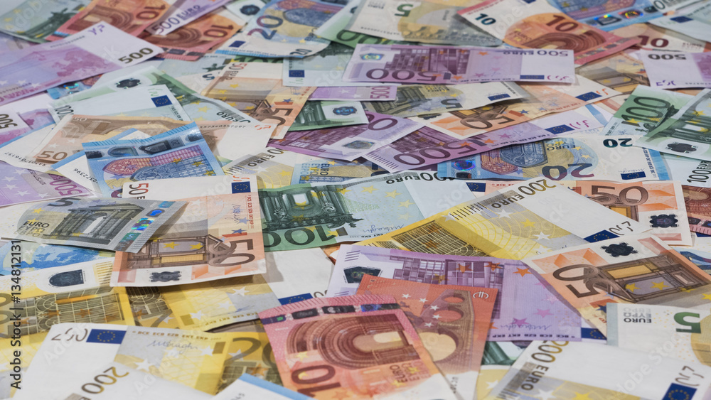 Euro notes, background, side view, money texture,16:9 ratio Stock Photo ...
