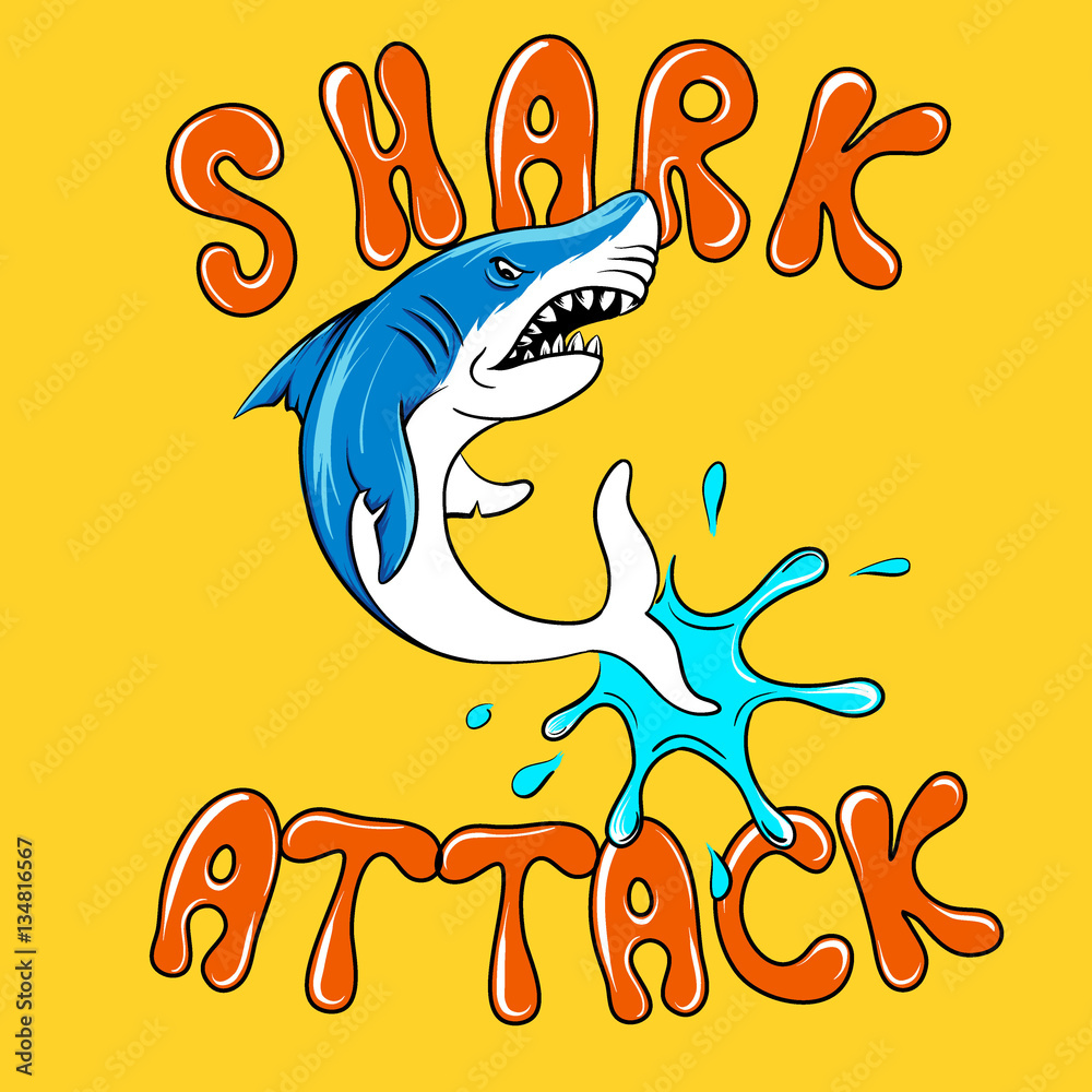 Shark attack cartoon vector poster Stock Vector | Adobe Stock