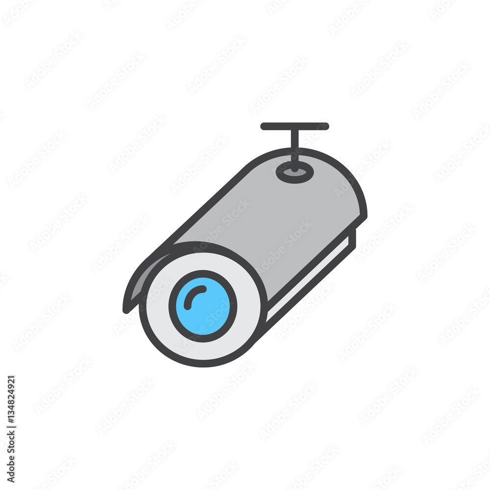 Vettoriale Stock Bullet surveillance camera line icon, filled outline ...