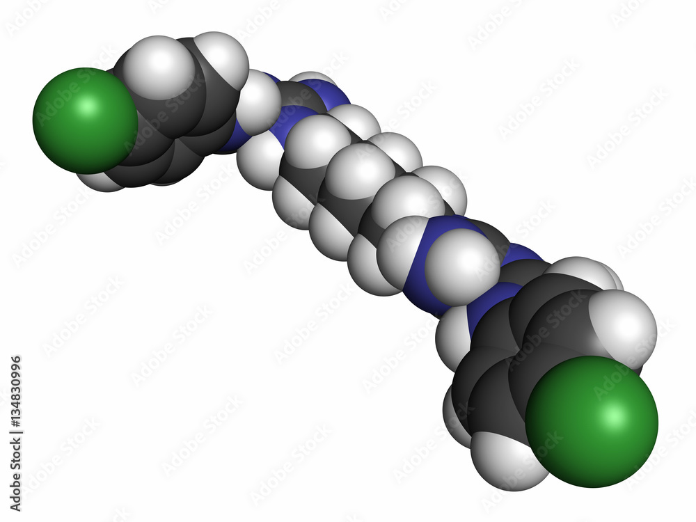 Chlorhexidine antiseptic molecule, 3D rendering. ilustração do Stock ...