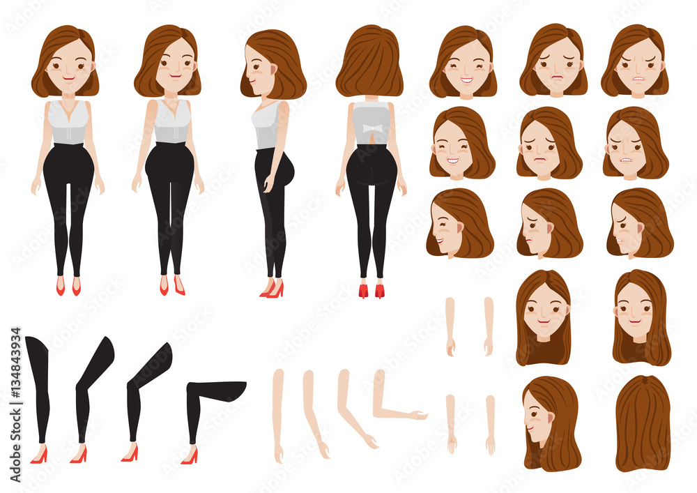 woman character creation set. Icons with different types of faces and ...