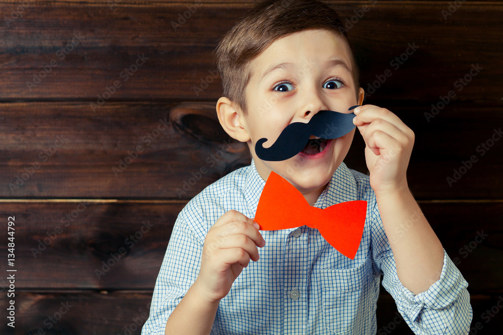 Poster A kid with props for a photo booth. Surprised child with the req ...