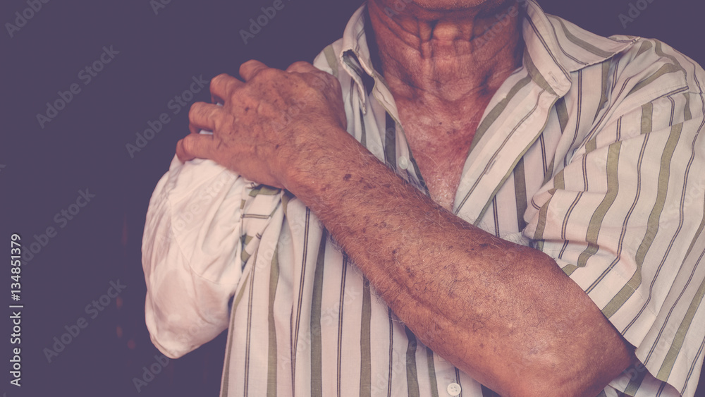 Asia elderly man with one arm and arm prosthetic Stock Photo | Adobe Stock