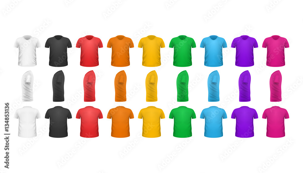 Color T-shirts Front View Vector Set Isolated Stock Vector | Adobe Stock