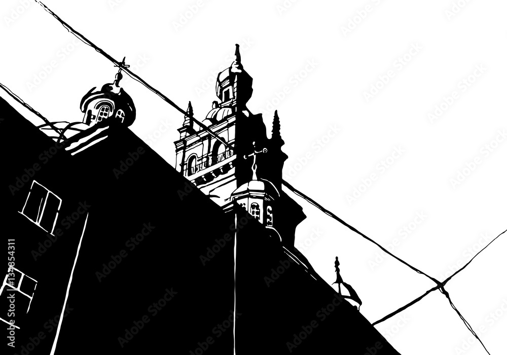 Vector Graphics City. Building's facade. Sketch illustration Stock ...