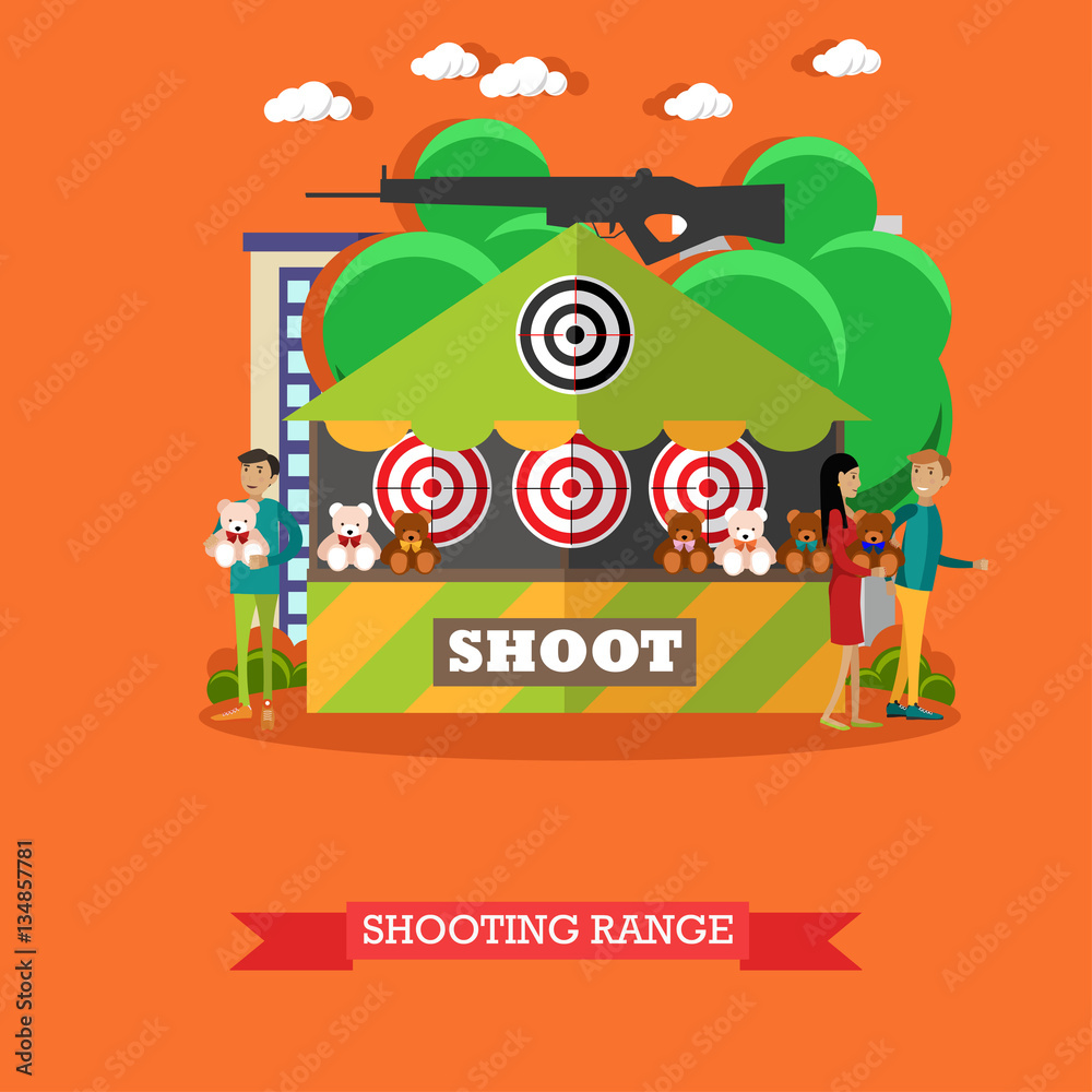 Vector illustration of shooting range attraction in flat style. Stock ...