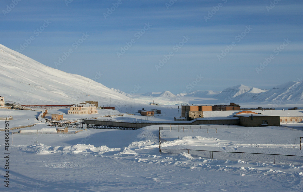 The Soviet abandoned town Pyramiden, which is located on Svalbard ...