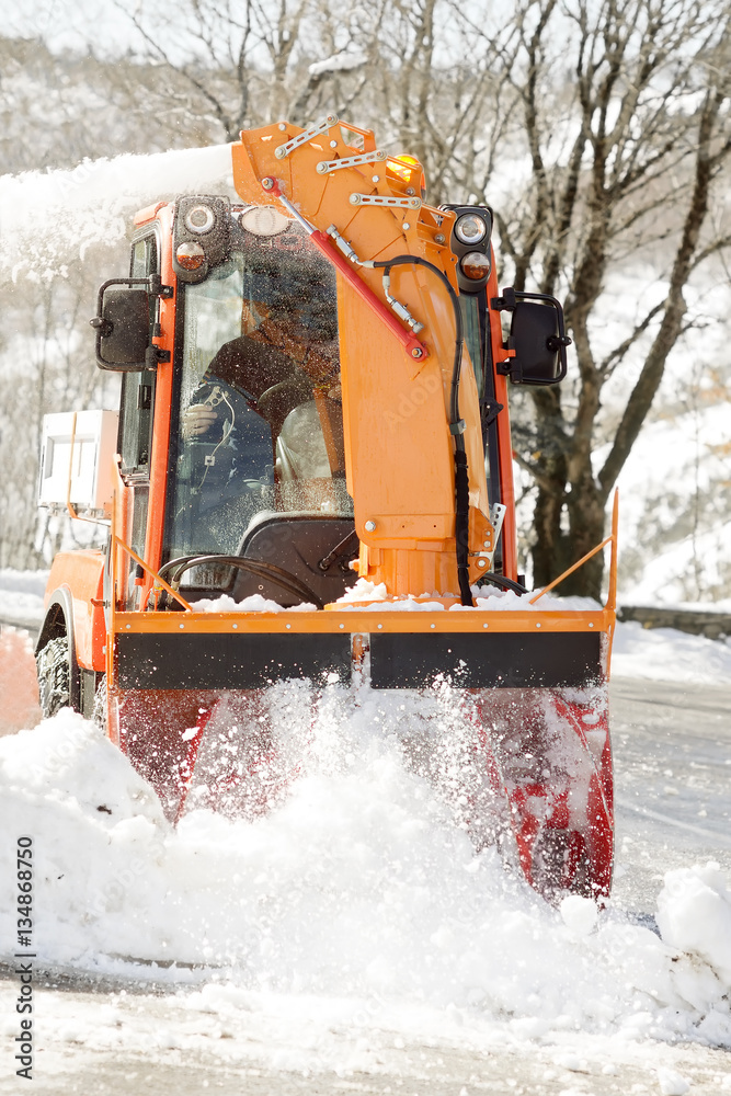 snow blower machine vehicle working removing the snow from the Stock ...