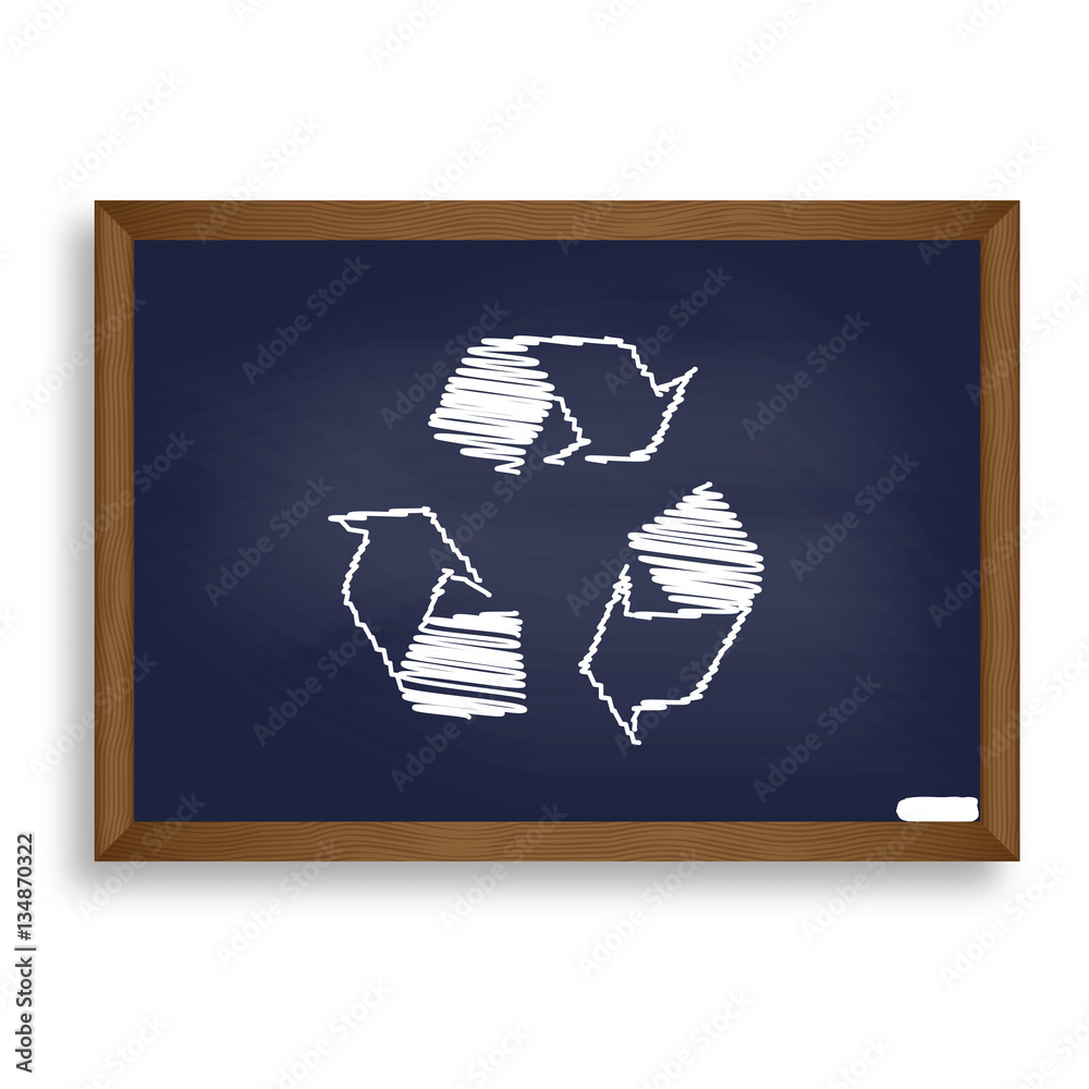Recycle logo concept. White chalk icon on blue school board with Stock ...
