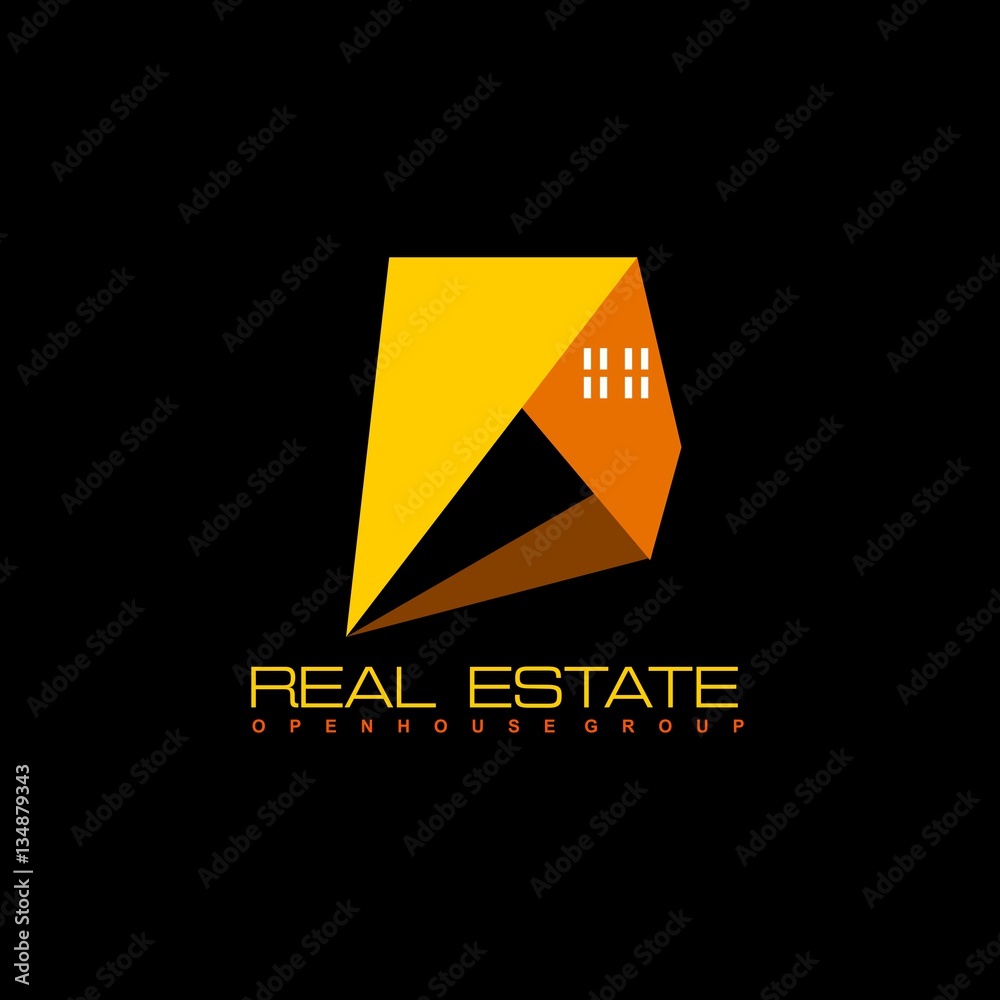 Real Estate vector logo on black background. House abstract concept ...