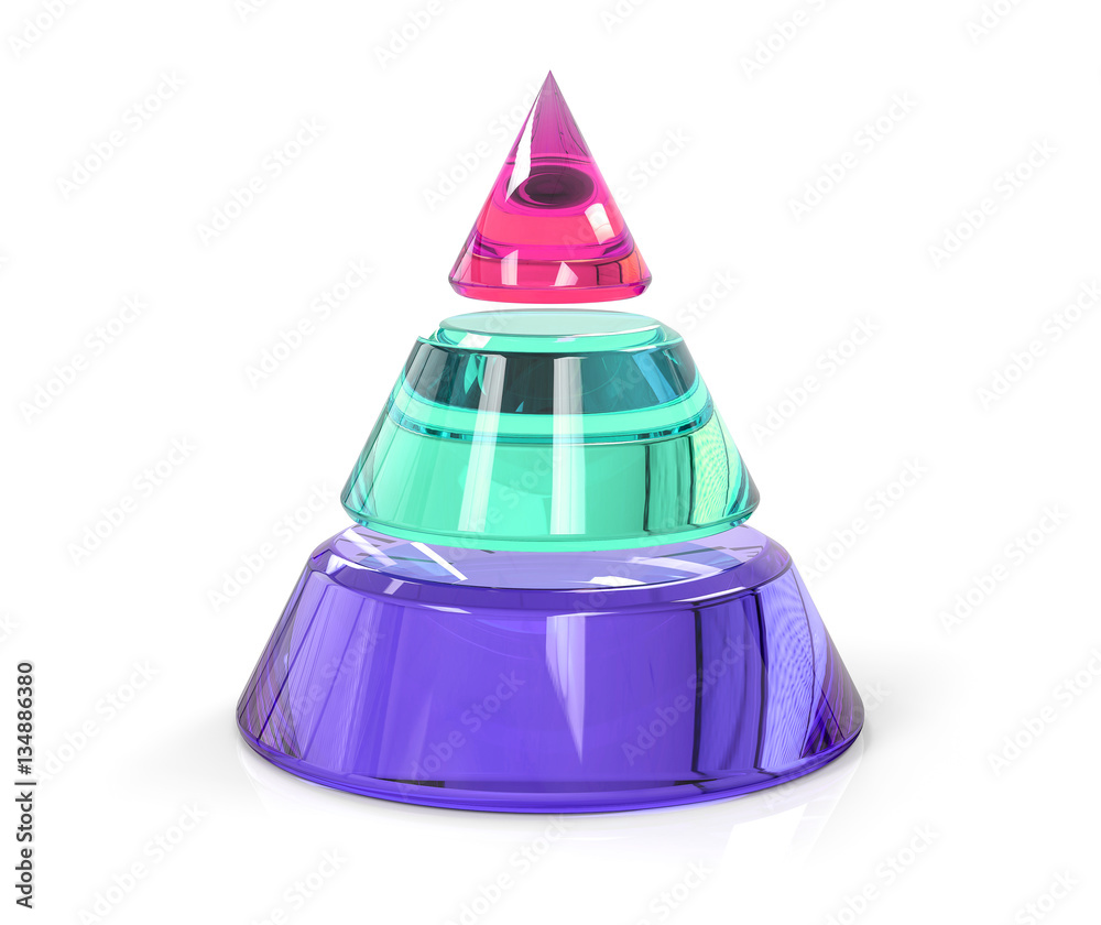 3D Isolated Three Level Pyramid Cone Hierarchy Structure Colored Stock ...