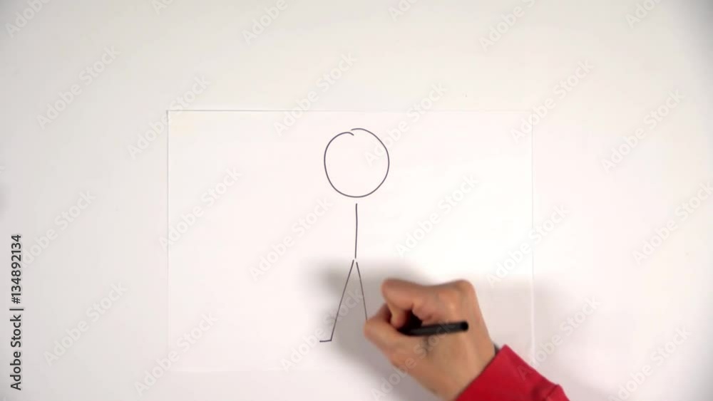 Stick man sketch on white sheet comes to life. Run screen left. Check ...