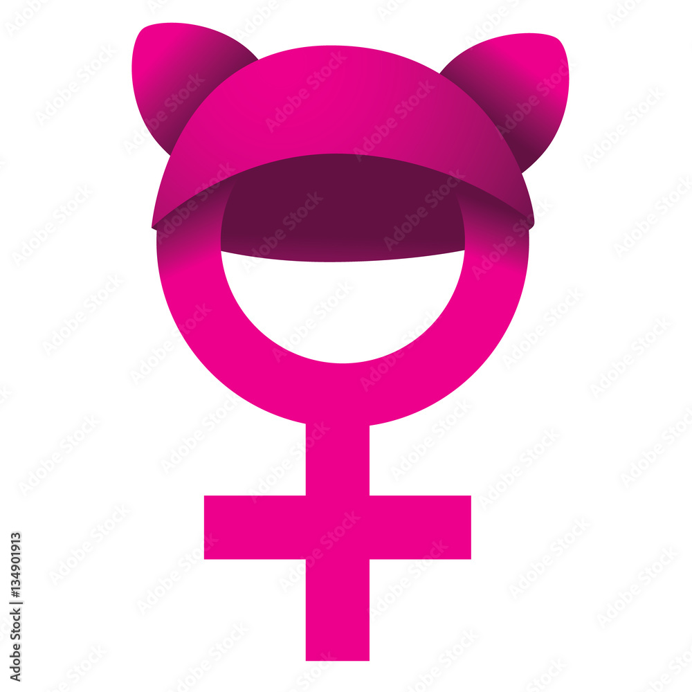 Female symbol wearing pink knit cat hat. Symbol of female solidarity ...