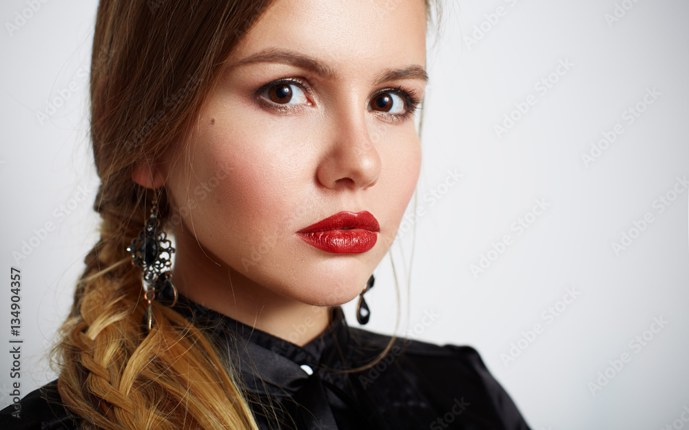 portrait of cute beautiful young girl with wonderful lips Stock Photo ...