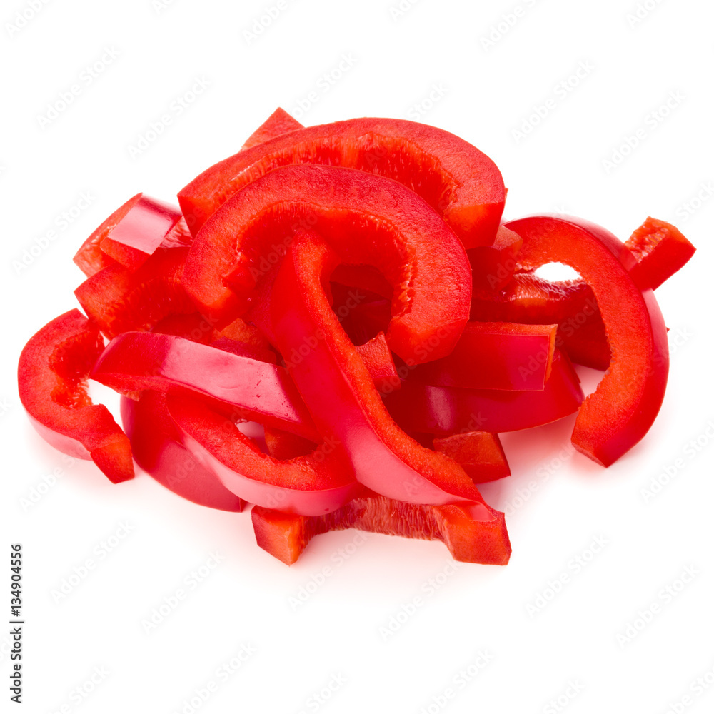 Red sweet bell pepper sliced strips isolated on white background Stock ...