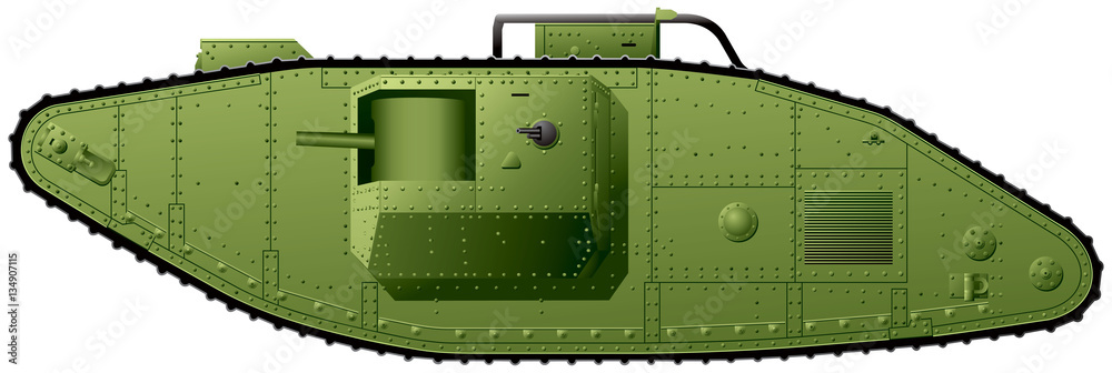 WWI tank realistic vector illustration, World War I British Mark V ...