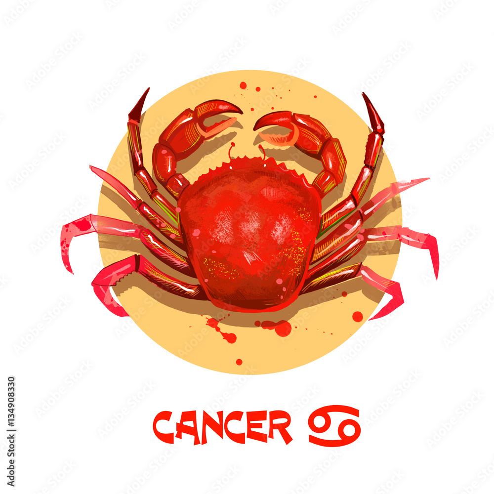 Creative digital illustration of astrological sign Cancer. Fourth of ...